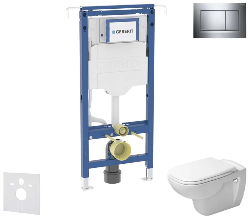 Geberit Duofix - Set předstěnové instalace, klozetu a sedátka Duravit D-Code, tlačítka Sigma20, Rimless, SoftClose, lesklý chrom/chrom mat SANI11CP1102