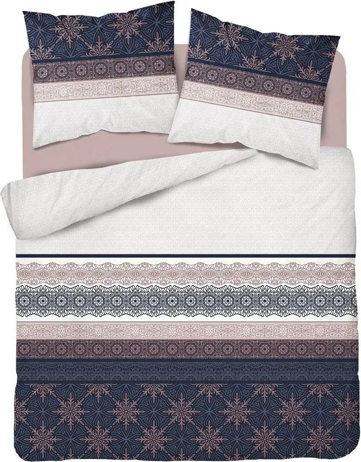 Povlečení 220x200 glamour ornamenty tmavě modrá pudrová Bavlna