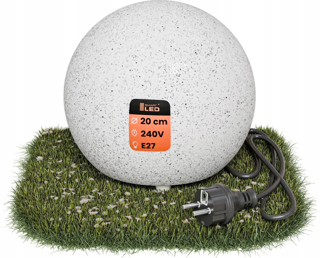 Zahradní lampa Kula do zahrady Led Kámen Beton Kabel 230V E27 20cm IP65