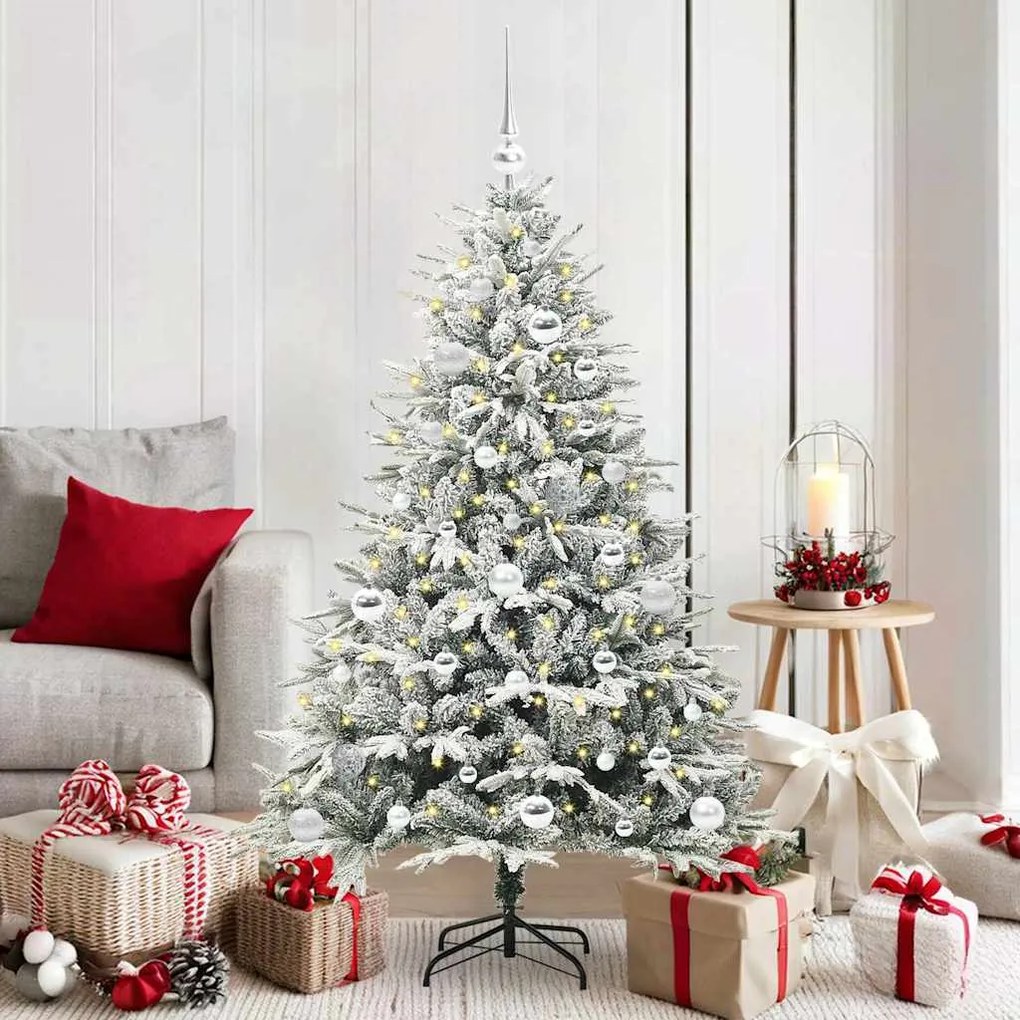 Umělý přednažený vánoční stromek se soupravou koulí Zelená 3395389