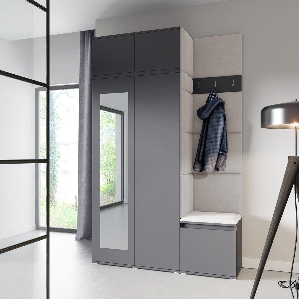 Eka Předsíňová stěna s čalouněnými panely Trinity 20 - Grafit / Krémová bílá 2301