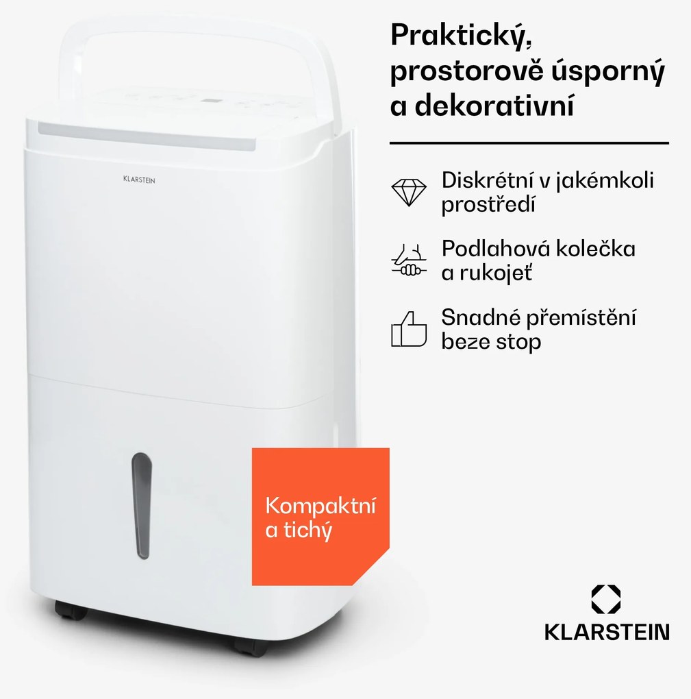 Klarstein DryFy Connect 40 Smart, Odvlhčovač vzduchu, Wi-Fi, Kompresní, 40 l/d, 60–70 m², Bílý