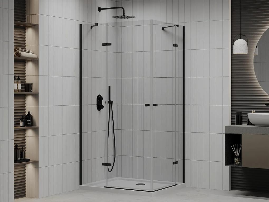 Mexen Roma Duo, sprchový kout 100 (dveře) x 90 (dveře) cm, 6mm čiré sklo, černý profil + sprchová vanička, 854-100-090-70-02-4010B