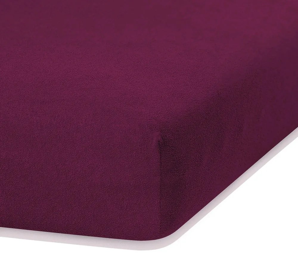 Tmavě fialové elastické prostěradlo s vysokým podílem bavlny AmeliaHome Ruby, 200 x 100-120 cm