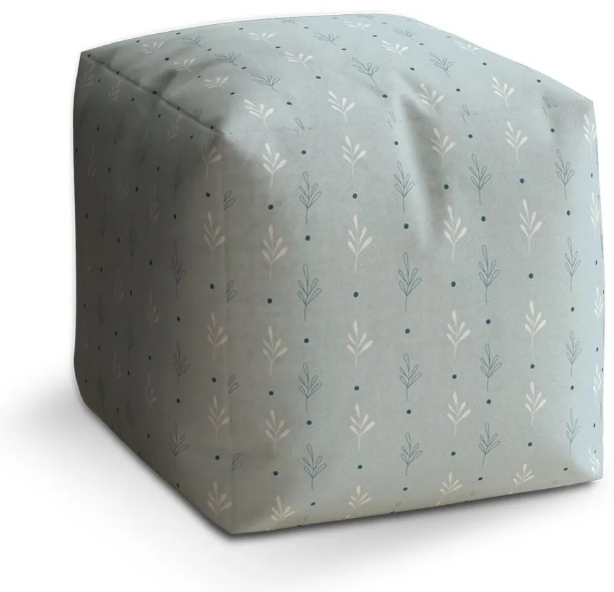 Taburet Cube modré a bílé lístky, šedá
