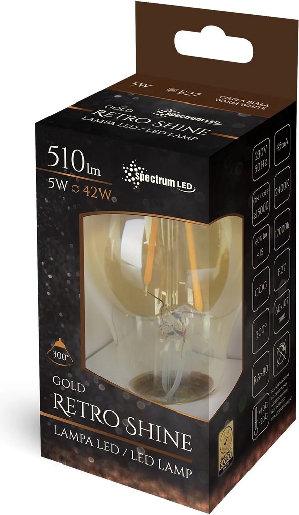 Toolight - LED žárovka E-27 230V 5W 510lm Edison 14077, teplé světlo, OSW-05700