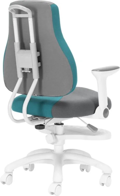 Dětská rostoucí židle Neoseat KINDER WHITE PLUS — látka, šedá / tyrkysová