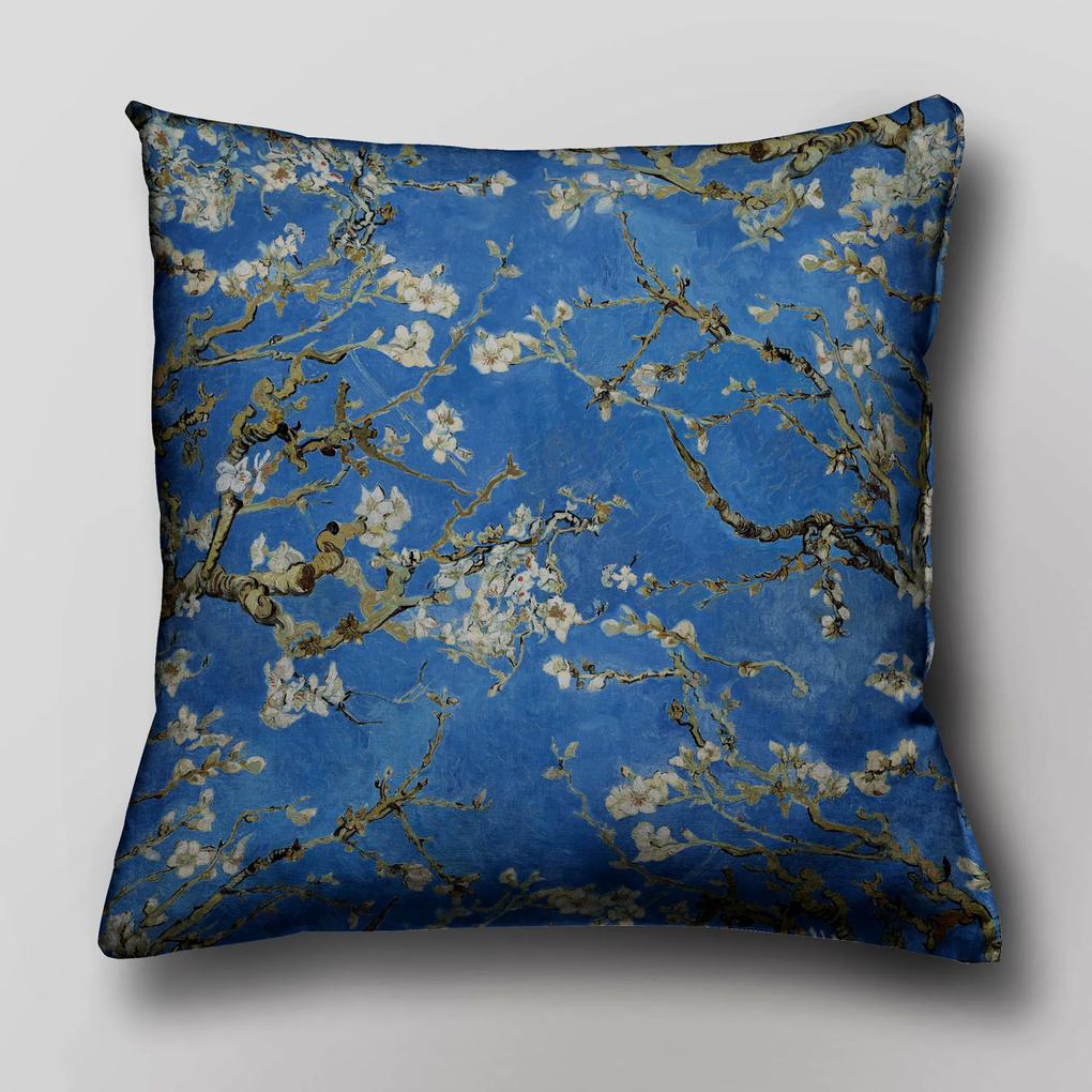 Lenbutik Povlak na polštář Vincent Van Gogh Almond Blossom  verze modrá 45x45
