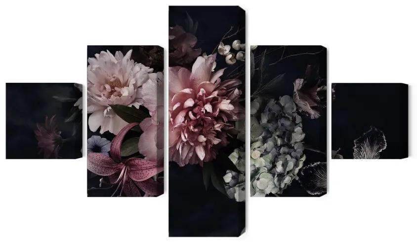 Vícedílný obraz Květiny Ve Stylu Vintage Na Tmavém Pozadí Nedostatek Nedostatek Přírodní plátno 200x120