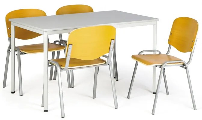 Sestava jídelní stůl 1200x800 mm, šedý + 4 dřevěné židle ISO