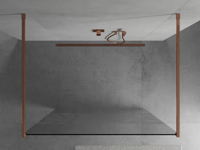 Mexen Kioto, průchozí sprchová zástěna 100 x 200 cm, 8mm sklo čiré/bílý vzor, 2x růžové zlato stabilizační rozpěra, 800-100-002-60-85