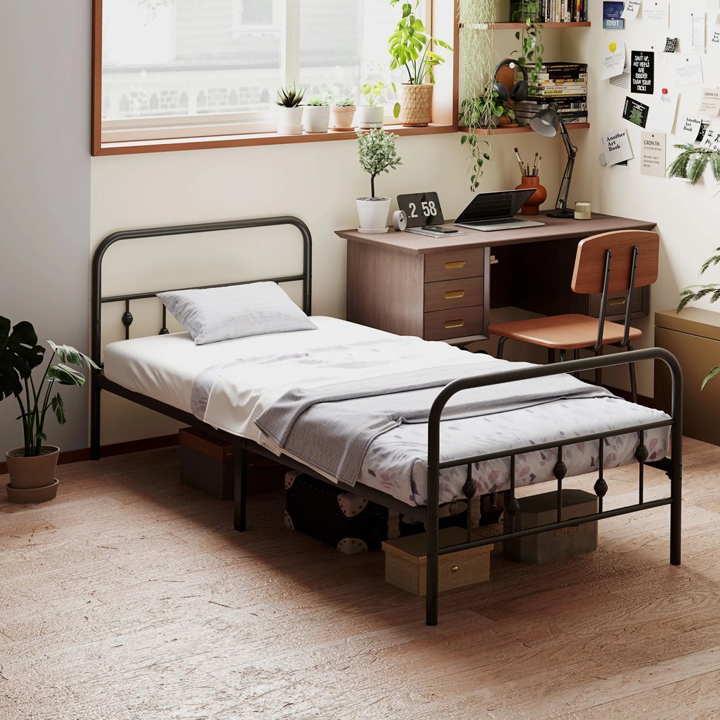 HOMCOM Rám postele pro matraci 200 x 90 cm, skládací rám postele, kovová postel vysoká 82,5 cm, kovový rám postele z kovu, do ložnice, pokoj pro host…