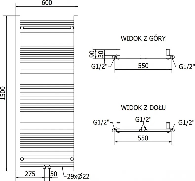 Mexen Mars, elektrické topné těleso 1500 x 600 mm, 900 W, černá, W110-1500-600-2900-70