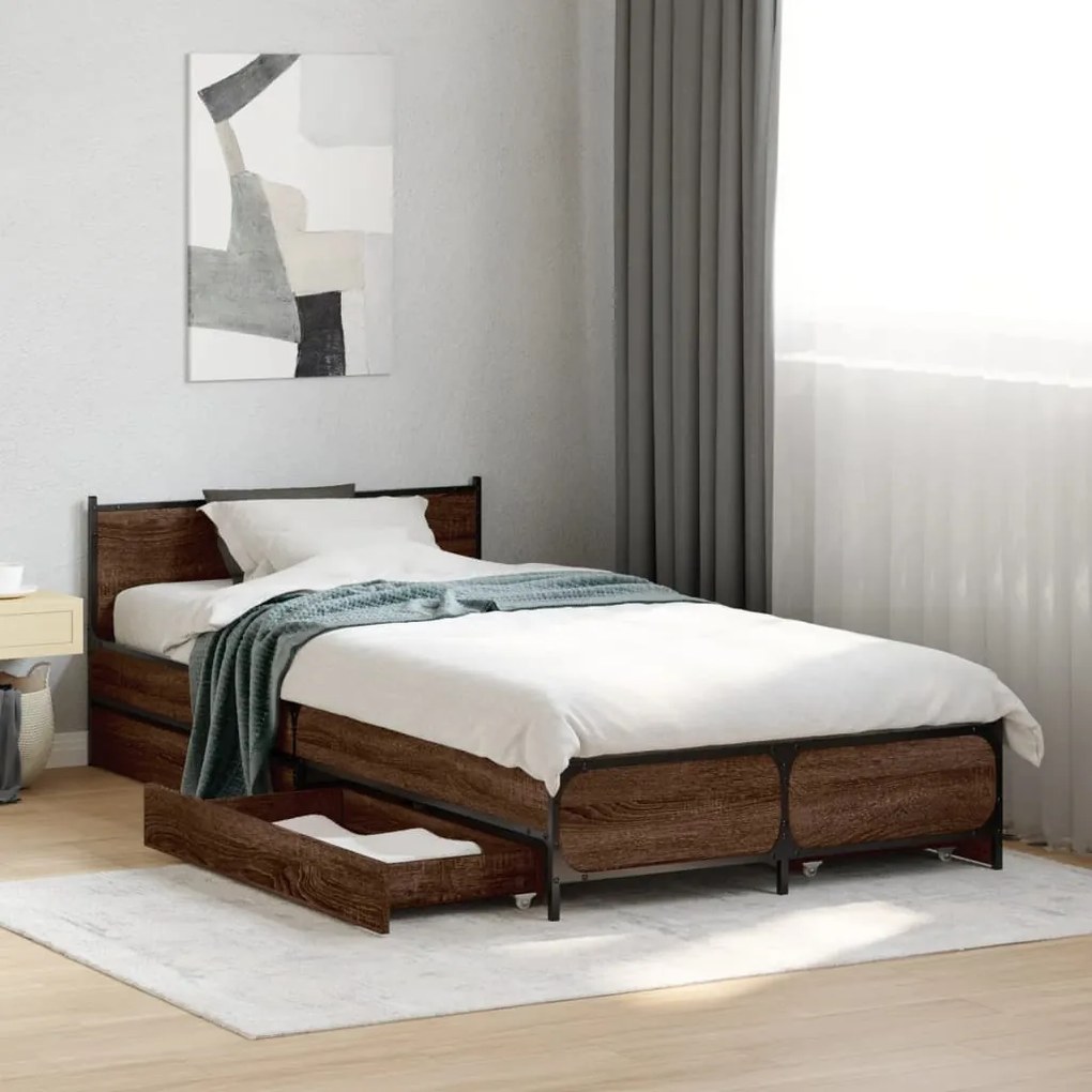 Rám postele se zásuvkami hnědý dub 75 x 190 cm kompozitní dřevo 3279976