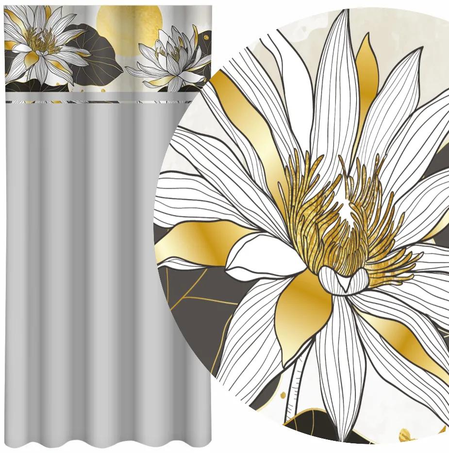Klasický světle šedý závěs s potiskem lotosových květů Šířka: 160 cm | Délka: 250 cm