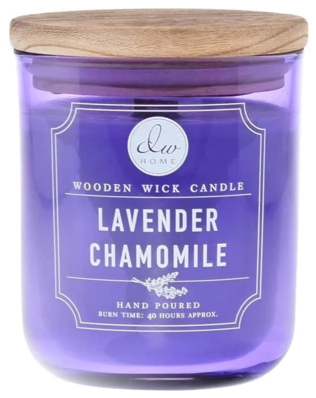 dw HOME Vonná svíčka s dřevěným knotem Lavender Chamomile 326 g, fialová barva, sklo, vosk