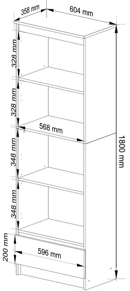 Kancelářský regál Rexa 60 cm 1 šuplík a 4 police olše