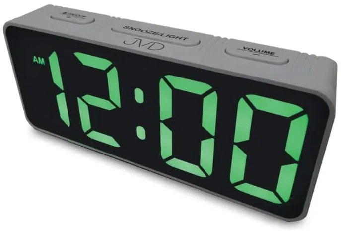 JVD Digitální šedý moderní budík do el. sítě JVD SB524.1 se zelenými LED číslicemi