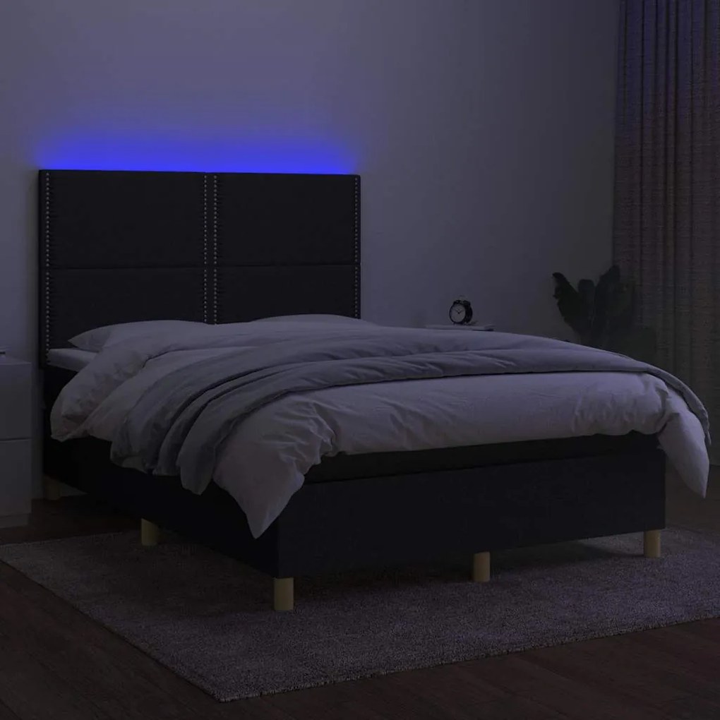 Box spring postel s matrací a LED černá 140x200 cm textil 3135359