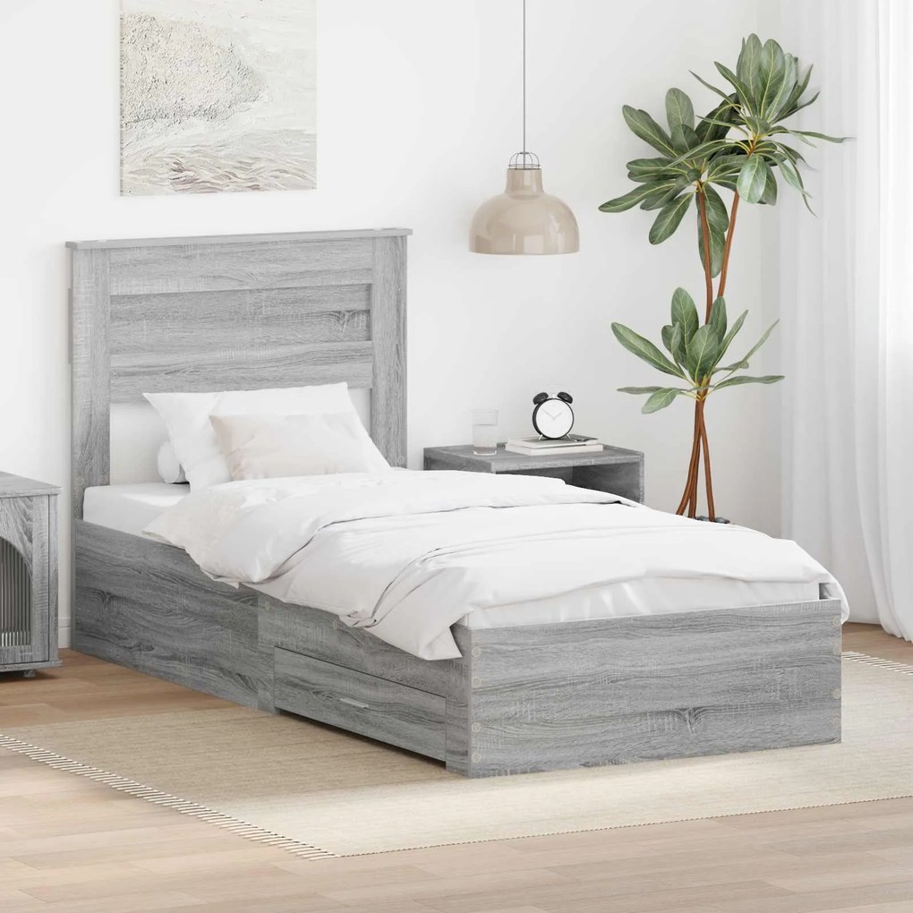 Rám postele Šedý Sonoma a stříbrná 75 x 190 cm Kompozitní dřevo 3410047
