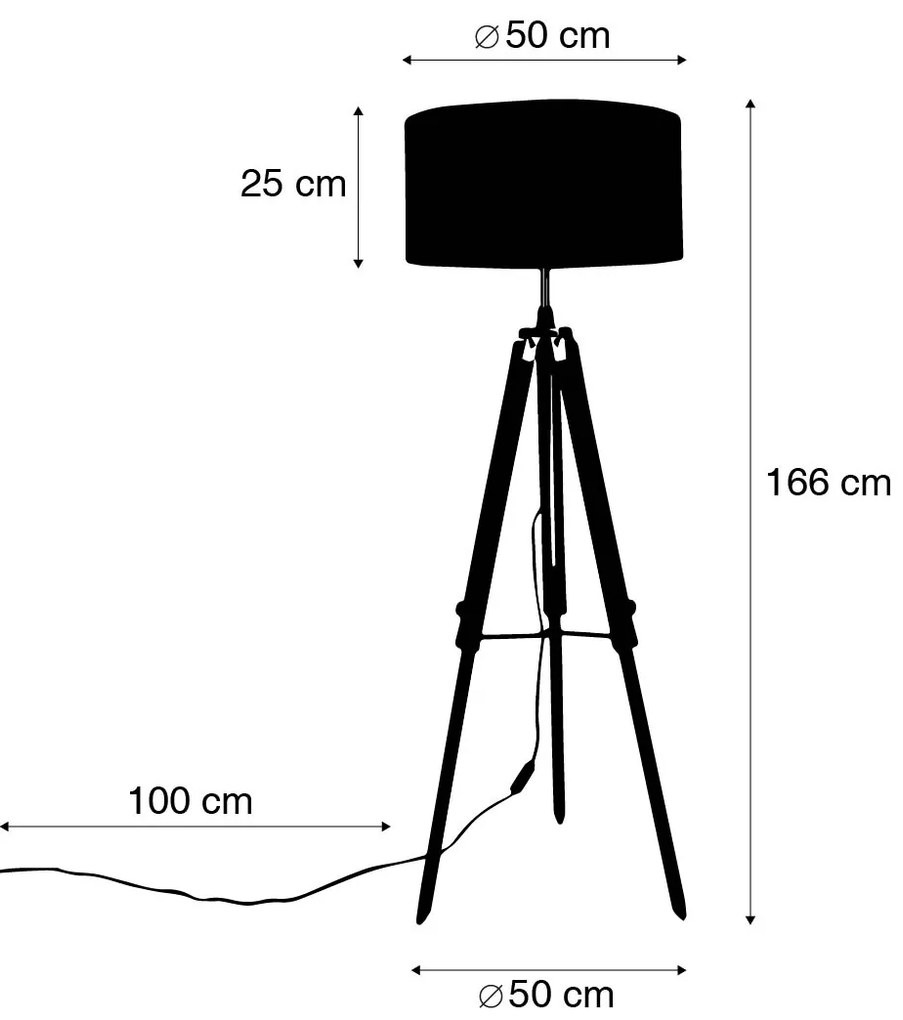 Stojací lampa mosazná s světle šedým stínítkem 50 cm trojnožka - Cortin