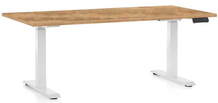 Výškově nastavitelný stůl OfficeTech D, 160 x 80 cm, bílá podnož, dub zlatý