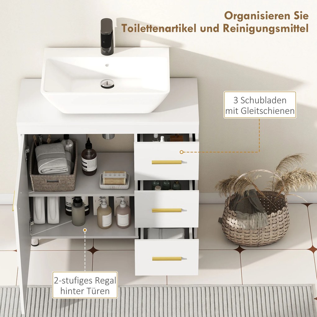 HOMCOM Spodní koupelnová skříňka, 3stupňový design, MDF, dřevotříska, bílá