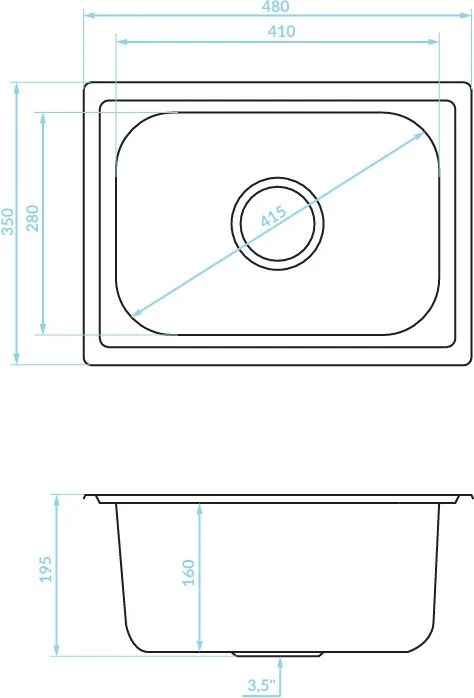 Kuchinox Mini, 1-komorový nerezový dřez 350x480x195 mm, hladký dekor, ocelová, LAV-SKM_010T