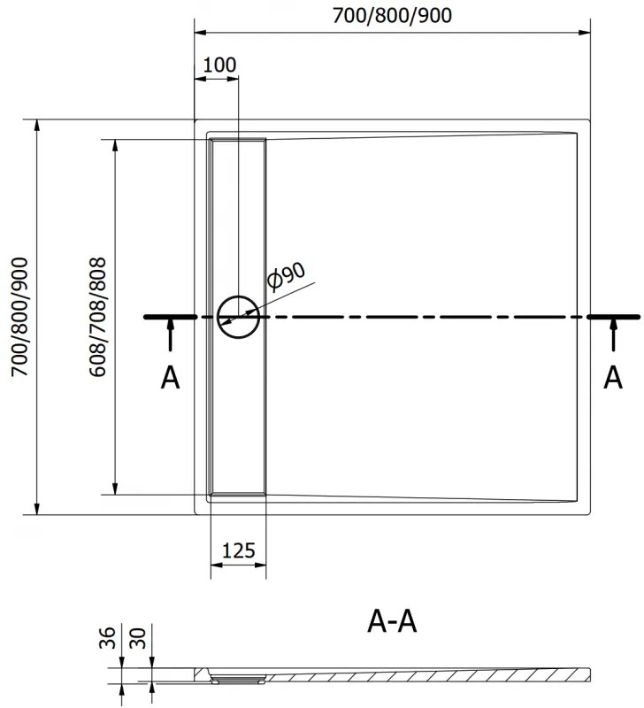 Mexen Amon, SMC čtvercová sprchová vanička 90 x 90 cm, šedá, 4F619090