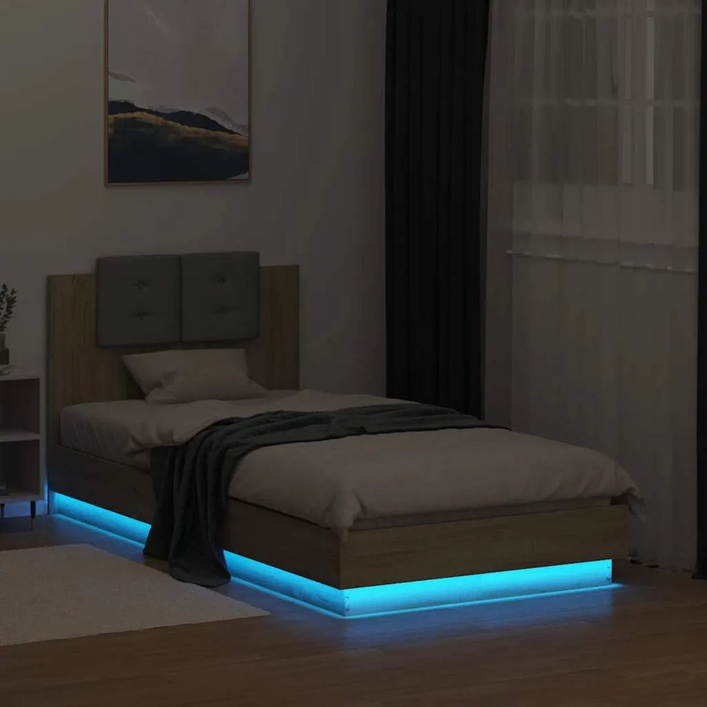 Rám postele s čelem a LED osvětlením dub sonoma 75 x 190 cm 3210068