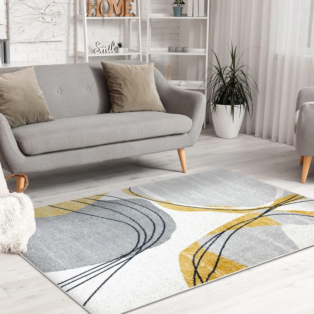 Dywany Łuszczów, Kusový koberec Fusion 5868 white/yellow, 80x150, šedá, kancelář