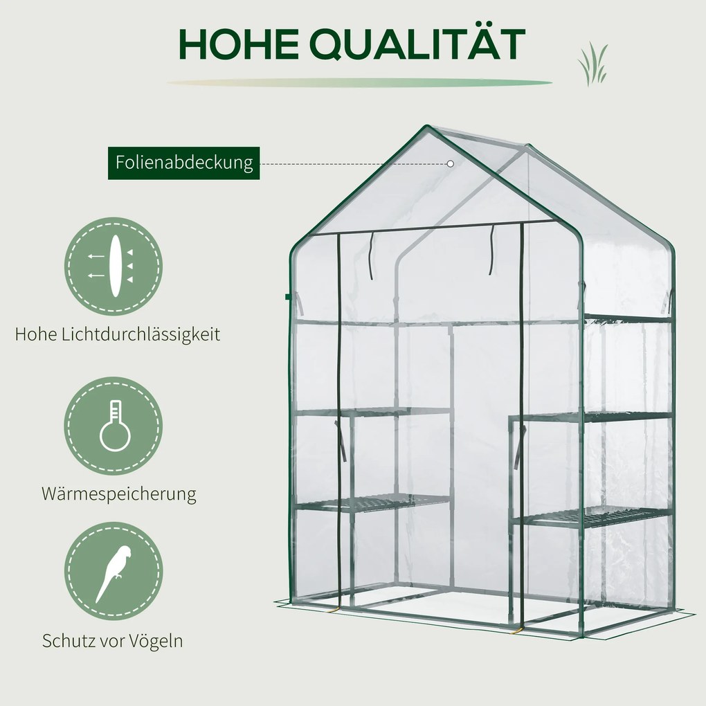 Outsunny Fóliový skleník Walk-in Skleník na rajčata 142x73x195cm se 6 policemi, průhledný pro zahradu a rostliny |