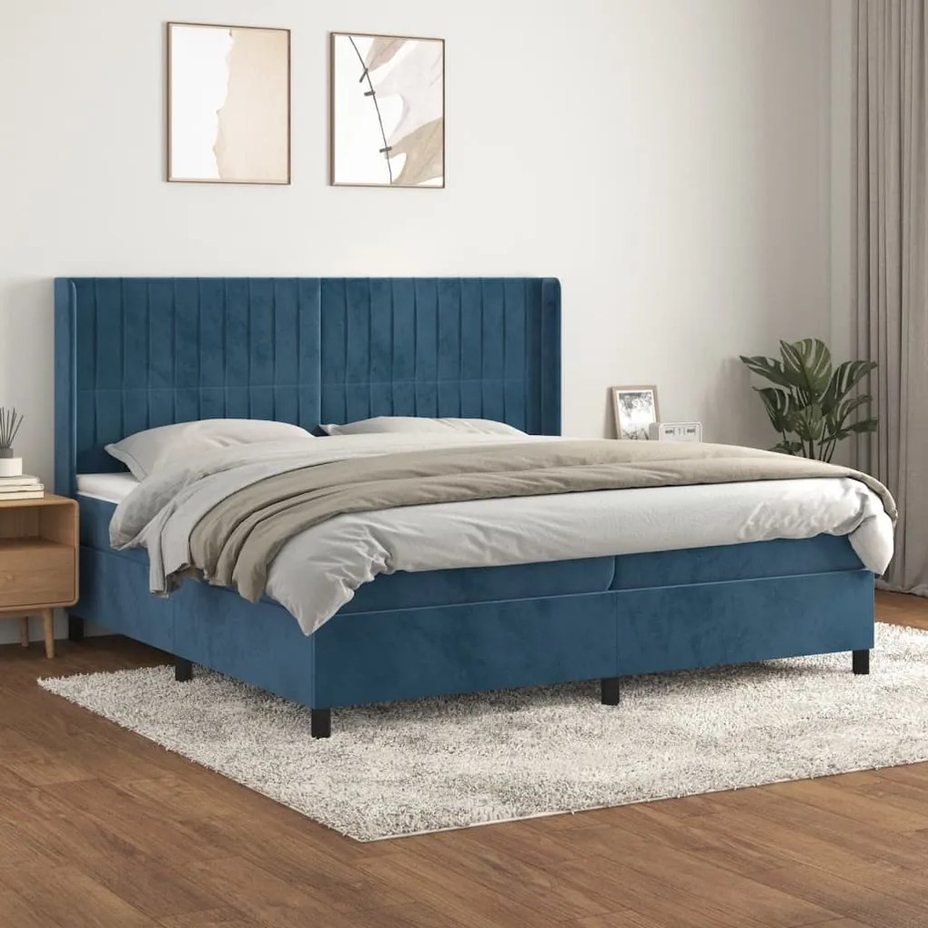 Box spring postel s matrací tmavě modrá 200x200 cm samet 3132823