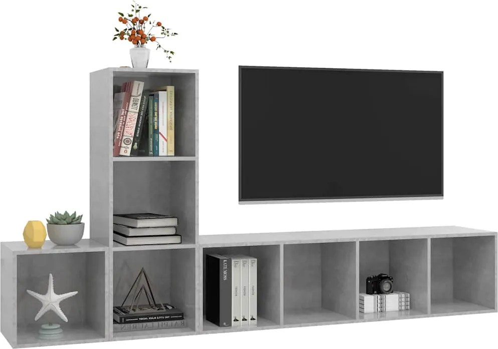 3dílný set TV skříněk betonově šedý dřevotříska 3079830