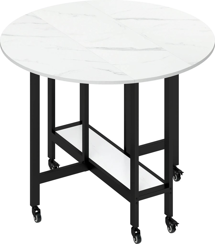 HOMCOM skládací jídelní stůl na kolečkách, kuchyňský stůl pro 4 osoby s integrovanou odkládací plochou, 100 x 75 cm, bílý
