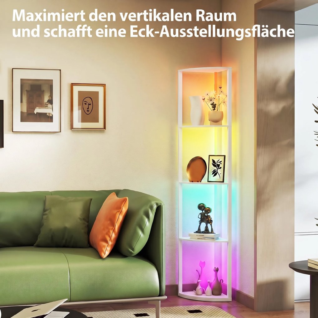 HOMCOM LED stojací lampa, 5stupňově stmívatelná lampa s policí, RGB měnění barev, dálkové ovládání B31-552V90WT