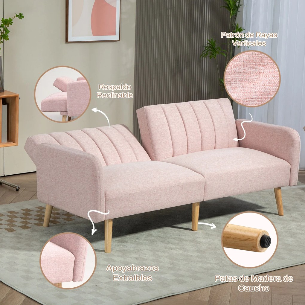 HOMCOM Moderní Rozkládací Dvousedací Pohovka 173x75x73 cm - Čalouněná v Syntetické Lněné Tkanině s Nastavitelným 3Úrovňovým Opěradlem a Odnímatelnými…