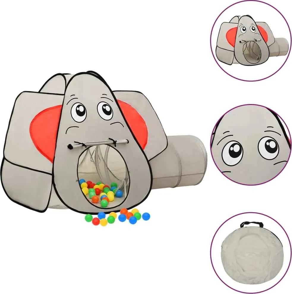 vidaXL Dětský stan na hraní motiv slona s 250 míčky šedý 174x86x101 cm [3107741] Barva: Vícebarevné 1