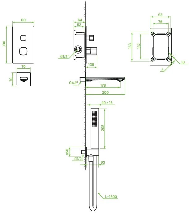 Laveo Tores, vanová souprava pod omítku, zlatá matná, LAV-BVT_G11P