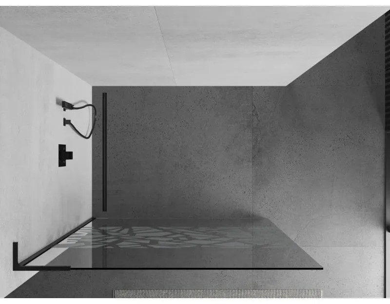 Mexen Kioto L, sprchová zástěna Walk-In 100 x 200 cm, 8mm čiré sklo bílý vzor, černý profil, 800-100-103-70-85
