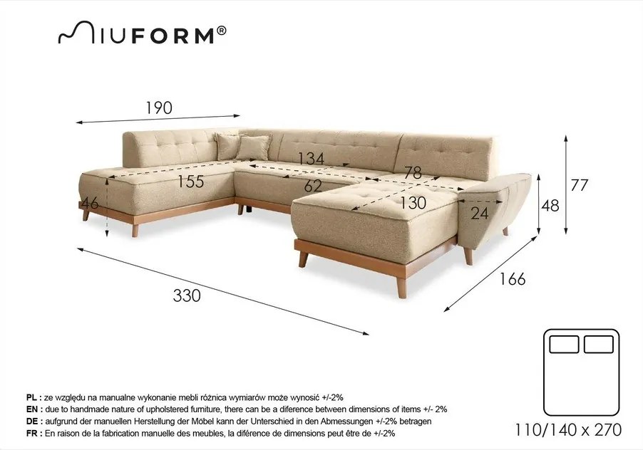 Světle modrá rozkládací pohovka do "U" Miuform Dazzling Daisy, levý roh