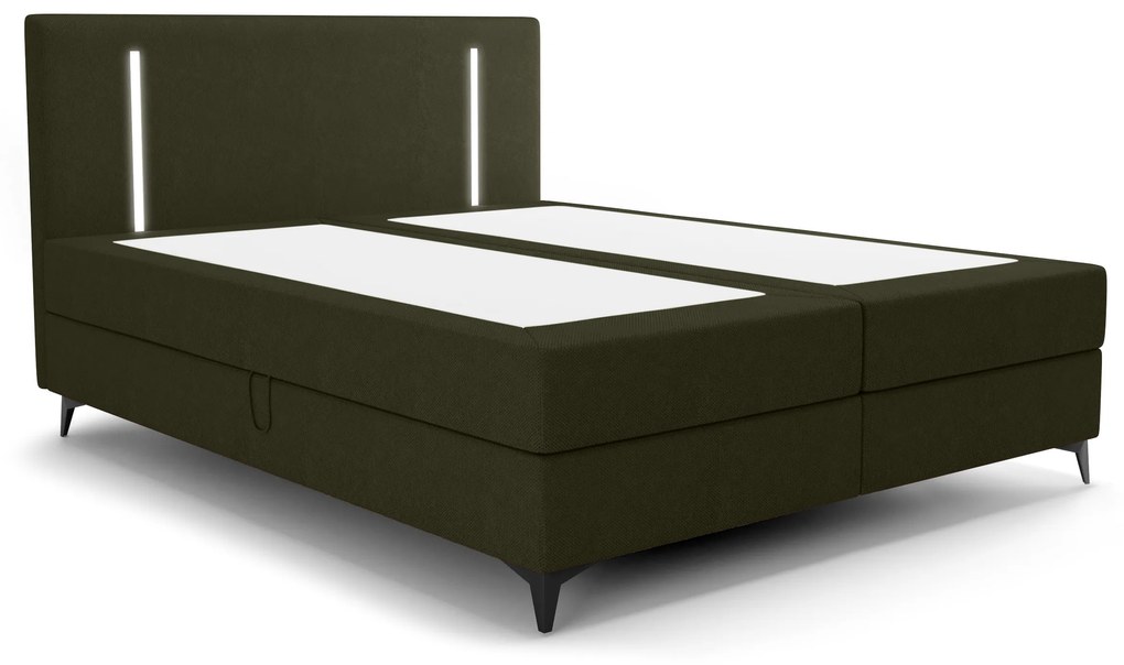 Manželská postel 180 cm Ortega Comfort (olivová zelená) (s roštem a matrací, s úl. prostorem) (s LED osvětlením). 1082737