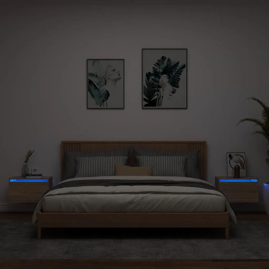 Nástěnné noční stolky s LED osvětlením 2 ks dub sonoma - Default Title