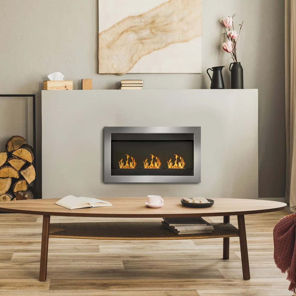 HOMCOM nástěnný bioetanolový krb s 3 nerezovými hořáky 110 x 63 x 16 cm | Aosom