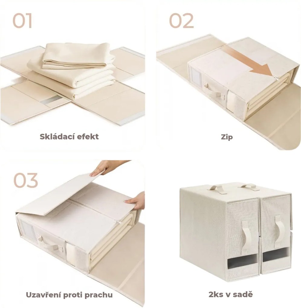 5Five® Lněný úložný skládací box na ložní prádlo, skládací 40,5 x 15,5 x 31,5 cm - 2ks