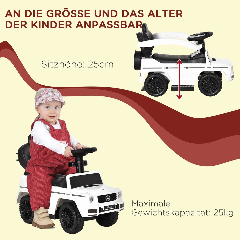 HOMCOM Dětské Odrážedlo s Licencí Mercedes G350 pro Děti od 1 do 3 Let, s Klaksonem, Odnímatelnou Slunečníky a Ochrannými Tyčemi, Nosnost 25 kg, 85,5…