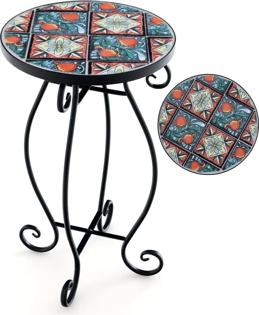 Costway Odkládací stolek kulatý mozaikový bistro ∅ – 30 × 50 cm
