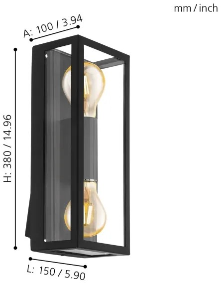 Eglo 98273 - Venkovní nástěnné svítidlo ALAMONTE 2xE27/60W/230V IP44
