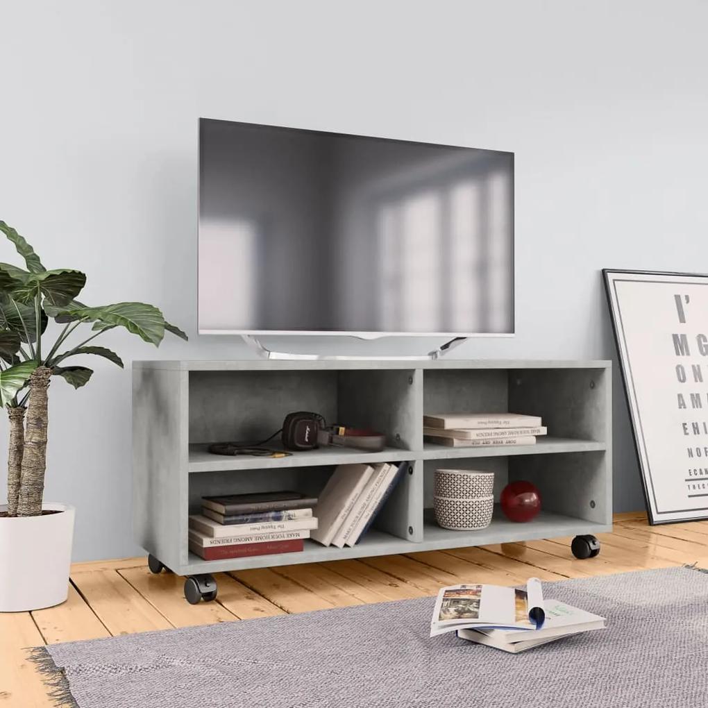 800184 vidaXL TV stolek s kolečky betonově šedý 90 x 35 x 35 cm dřevotříska