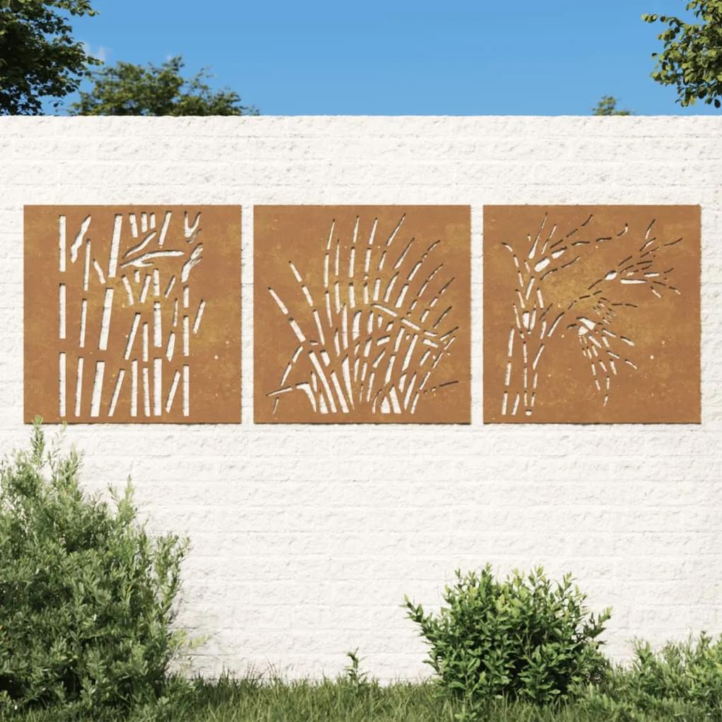 Zahradní nástěnné dekorace 3 ks 55 x 55 cm cortenová ocel Tráva